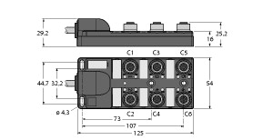 Passive actuator/sensor junction box, M12 x 1 - 6-port, with integral ...